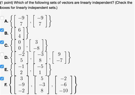 solved which of the following sets of vectors are linearly