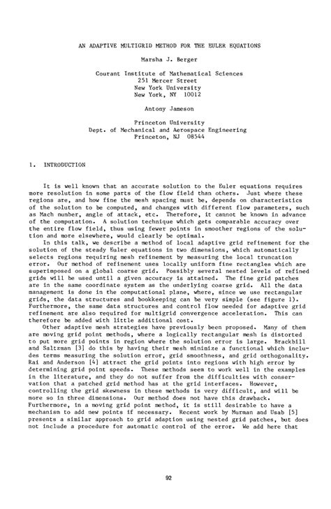Pdf An Adaptive Multigrid Method For The Euler Equations