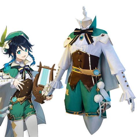 Game Genshin Impact Venti Gradient Full Set Cosplay Costume Adult L Green Female