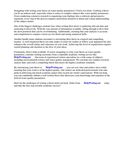 Thesis On Water Quality Parameters Pdf Water Water Quality