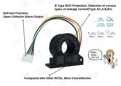 Ev Charger B Type Rcd Protection 30ma Ac 6ma Dc Leakage Sensor Residual Current Monitoring