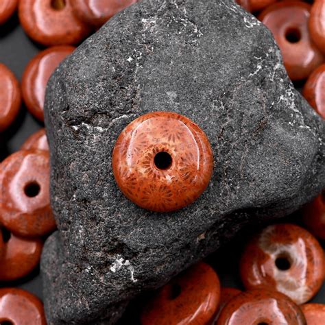 Aaa Natural Red Fossil Coral Donut Bead Pendant 15mm Etsy