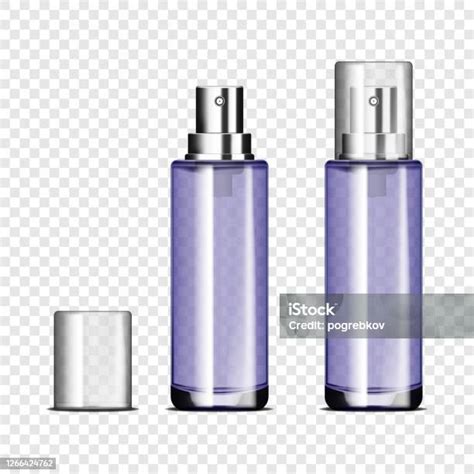 투명 한 배경에 투명 한 모자가있는 빈 유리 스프레이 병 벡터 모형 화장품 용기 모형 3차원 형태에 대한 스톡 벡터 아트 및 기타 이미지 3차원 형태 가리기 공란