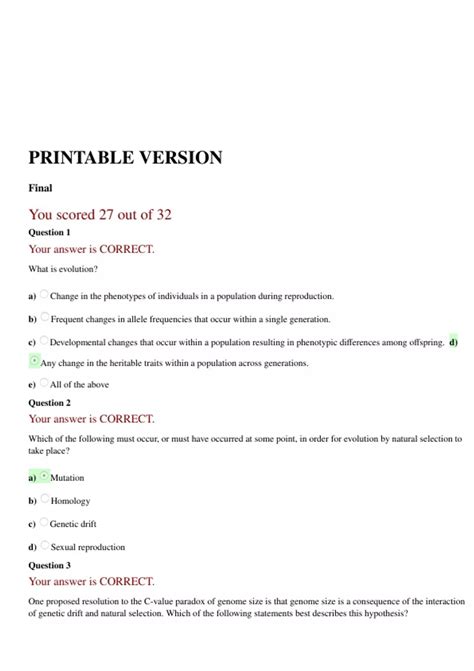 32 Questions On The Printable Version Exam 1 Biol 3306 Exams For