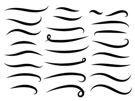 Swish 낙서 밑줄 세트 손으로 그린 Swoosh 요소 서예 소용돌이 또는 스포츠 급습 텍스트 꼬리 흰색 배경 벡터 일러스트 레이 션에 장식 획을 스와시 프리미엄 벡터
