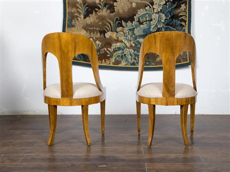 Pair Of Biedermeier Style 1900s Walnut Spoon Back Chairs With New