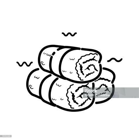 흰색 배경에 고립 된 세 개의 압연 뜨거운 수건 스파 디자인 웰빙 요소 욕실 벡터 라인 그림 살롱 마사지 템플릿입니다 접힌 면 타월 세트 사우나의 아이콘 리조트 3가지