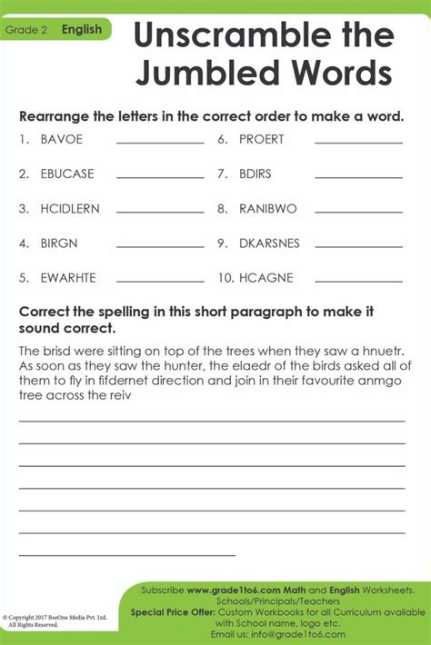 Unscramble The Jumbled Words Class 2 Work Jumbled Words Unscramble