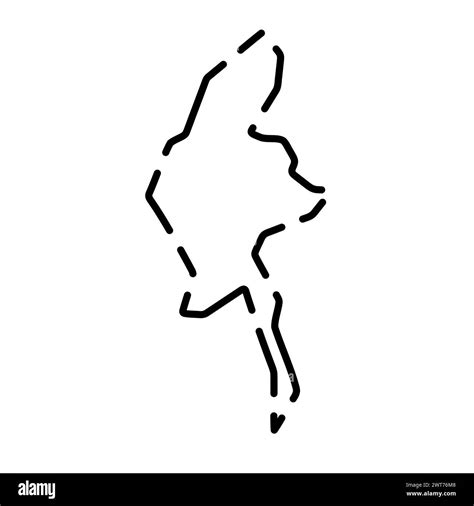 Myanmar Country Simplified Map Black Broken Outline Contour On White Background Simple Vector
