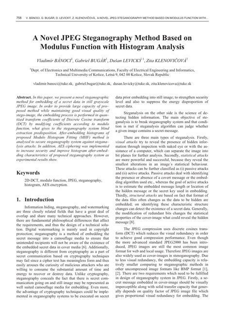 Pdf A Novel Jpeg Steganography Method Based On Modulus Function With