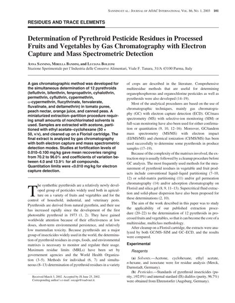 Pdf Determination Of Pyrethroid Pesticide Residues In Processed