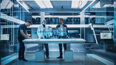 다양한 다문화 엔지니어 팀이 랩톱 컴퓨터를 사용하여 미래형 터빈 모터의 작동 방식을 분석하고 토론합니다 젊은 개발자 팀을 만나는 고위 관리자 엔지니어에 대한 스톡 사진 및