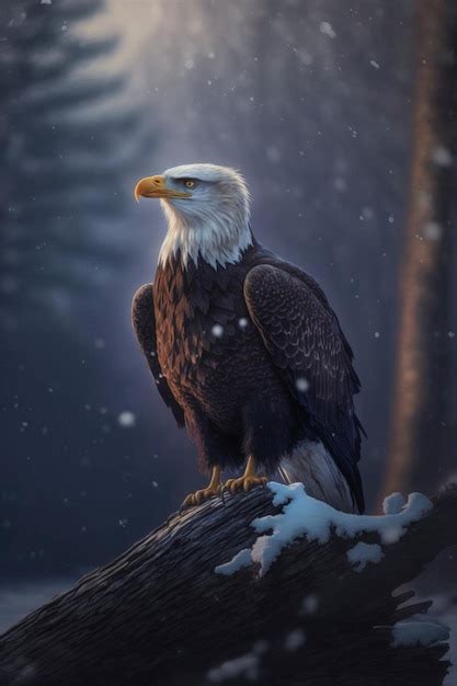 Premium Photo Bald Eagle Sitting On Top Of A Tree Branch Generative Ai