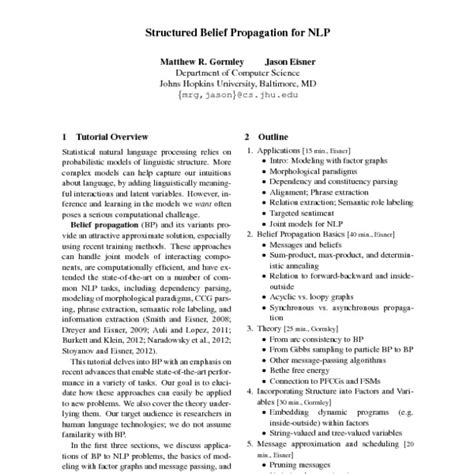 Structured Belief Propagation For Nlp Acl Anthology