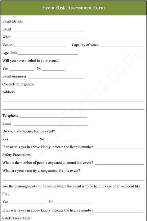 Event Risk Assessment Fillable Pdf Form Assessment Form How To Plan