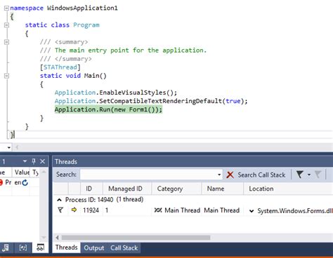 c async await create new thread output window show that stack