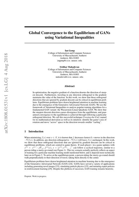Pdf Global Convergence To The Equilibrium Of Gans Using Variational