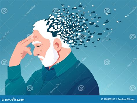 Vector Of A Senior Man Losing Parts Of Head As Symbol Of Decreased