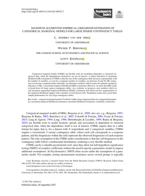 Pdf Maximum Augmented Empirical Likelihood Estimation Of Categorical Marginal Models For Large