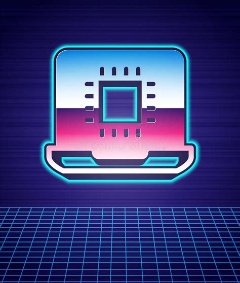 Retro Style Computer Processor With Microcircuits Cpu Icon Isolated Futuristic Landscape