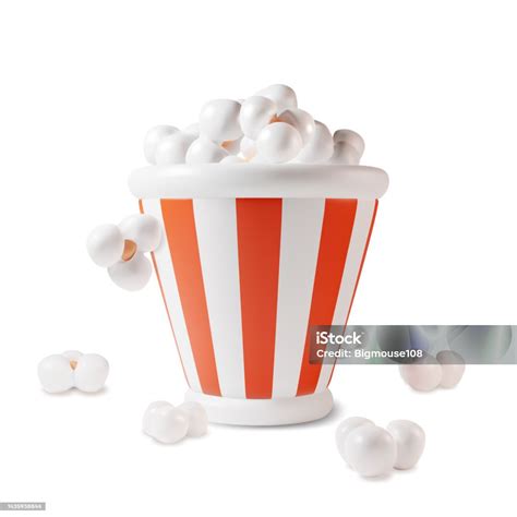 줄무늬 종이 상자 Plasticine 만화 스타일의 3d 팝콘 벡터 3차원 형태에 대한 스톡 벡터 아트 및 기타 이미지 3차원 형태 팝콘 영화 Istock