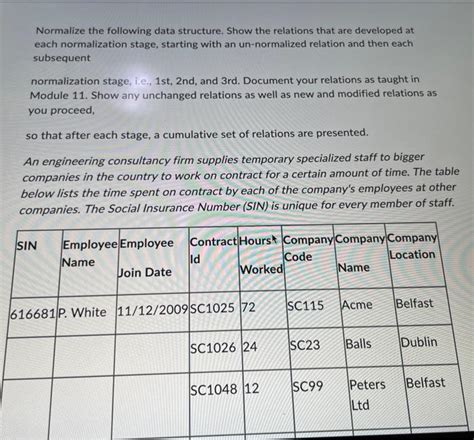 solved normalize the following data structure show the
