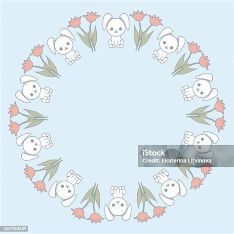 만화 재미있는 토끼와 꽃 귀여운 프레임 엽서를 위한 로맨틱한 디자인 벡터 가와이 일러스트 구도에 대한 스톡 벡터 아트 및 기타 이미지 Istock