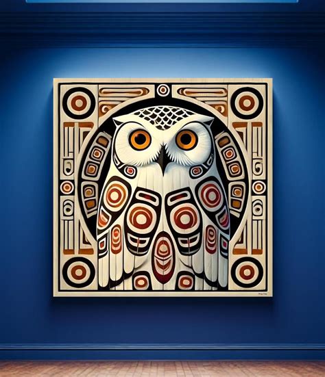 First Nations Owl Abstract Pacific Northwest Snowy Owl Mid Century Oil