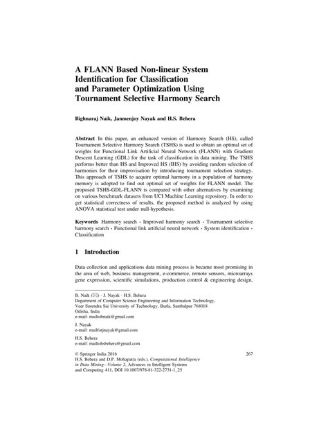 Pdf A Flann Based Non Linear System Identification For Classification And Parameter