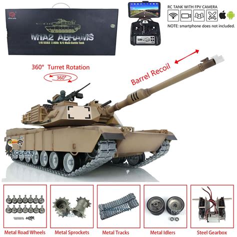 Heng 롱 116 M1a2 에이브럼스 Rc 탱크 3918 W 360° 회전 터렛 및 리코일 기능 Th17791 Smt4 핸드폰닷컴