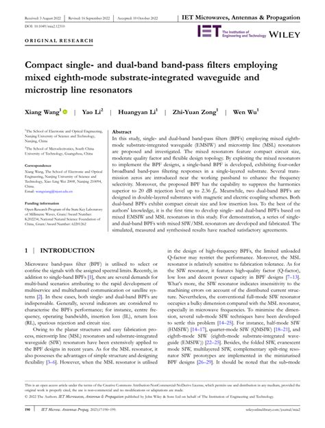 Pdf Compact Single‐ And Dual‐band Band‐pass Filters Employing Mixed