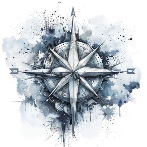 Gothic Compass Rose Surrounded By Storm Clouds And Stars Gothic