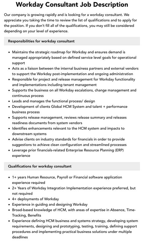 Workday Consultant Job Description Velvet Jobs
