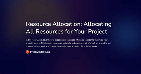 Resource Allocation Allocating All Resources For Your Project