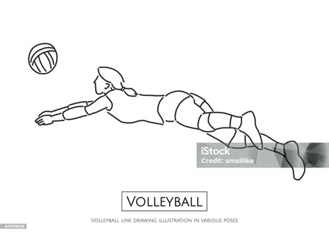 다양 한 포즈 라인 드로잉 벡터 일러스트 그래픽 디자인에서에서 배구 라인 드로잉 그림 Championship에 대한 스톡 벡터 아트 및 기타 이미지