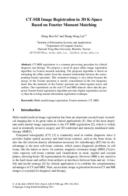 Pdf Ct Mr Image Registration In 3d K Space Based On Fourier Moment Matching