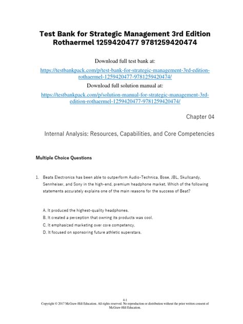 Strategic Management 3rd Edition Rothaermel Test Bank 1 Pdf