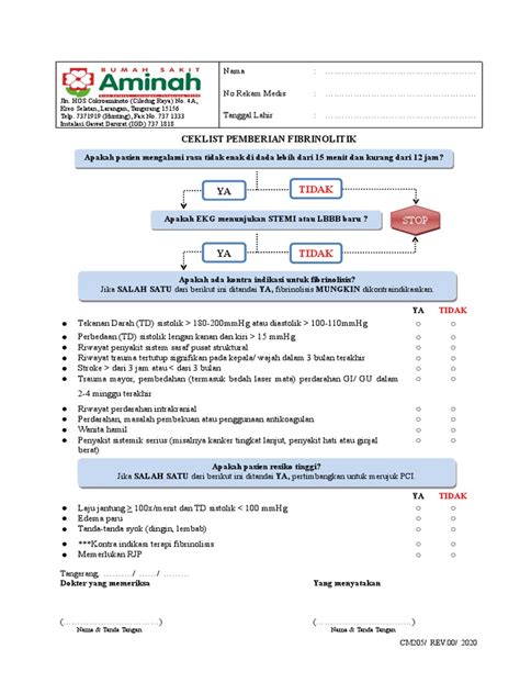 Fibrinolytic Checklist For Stemi New Fix Pdf