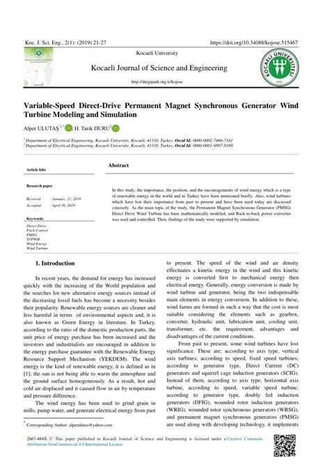 Pdf Variable Speed Direct Drive Permanent Magnet Synchronous Generator Wind Turbine Modeling