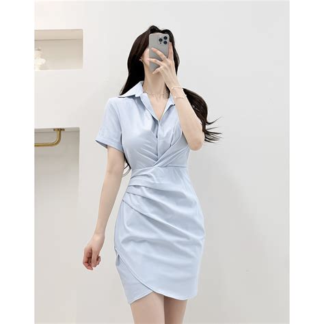 오드리버블 여름 데이트룩하객룩 카브리 셔링 꼬임 셔츠 랩 미니 원피스 반팔 카라3color