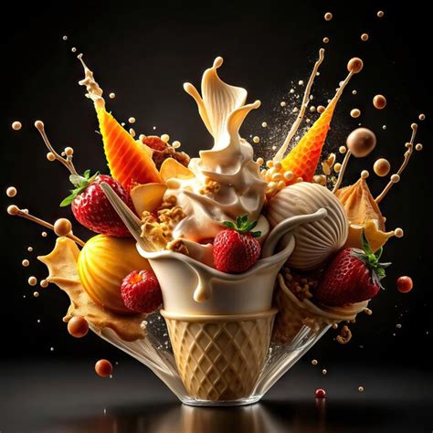 Premium Photo Delicious Dessert Of Ice Cream With Chocolate And Fruit