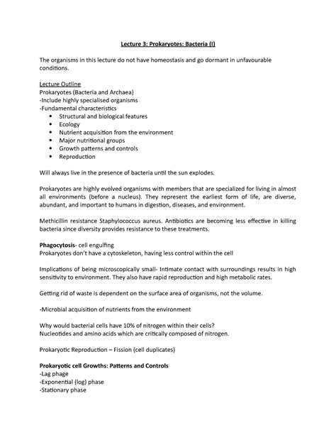 Lecture Notes Lecture Prokaryotes Bacteria I The Organisms In This Lecture Do Not