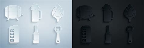 스톱콕 아이콘이 있는 랙에 맥주 병 홉 캔 병 따개 맥주 한 잔 나무 통을 놓습니다 벡터 0명에 대한 스톡 벡터 아트 및 기타 이미지 Istock