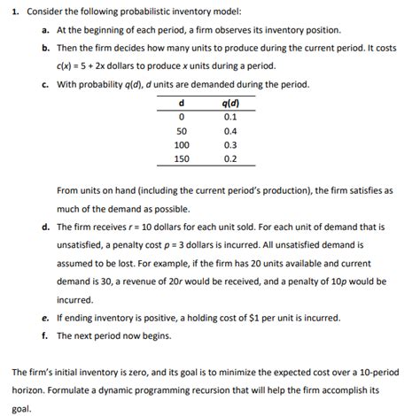 Solved Consider The Following Probabilistic Inventory Chegg
