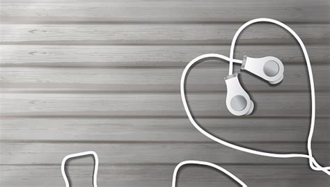 마음의 형태로 나무 배경에 현실적인 헤드폰 리얼리즘의 스타일로 음악을 듣고 개체 텍스트에 대 한 3d 음악 배경 벡터 그래픽입니다 0명에 대한 스톡 벡터 아트 및 기타