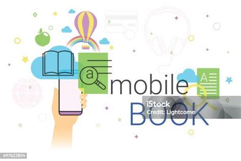 모바일도 서 및 전자 도서관 애플 리 케이 션 스마트폰 개념 벡터 일러스트 레이 션에 학습에 대한 스톡 벡터 아트 및 기타 이미지 학습 휴대용 통신 기기 휴대전화
