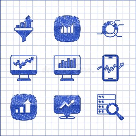 Set Monitor With Graph Chart Financial Growth Server Mobile Stock