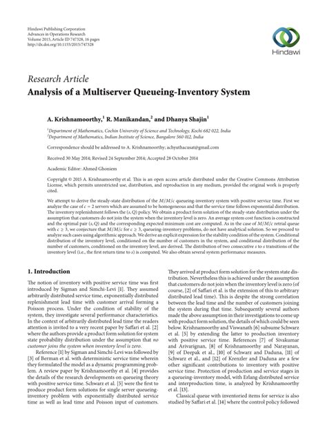 Pdf Analysis Of A Multiserver Queueing Inventory System