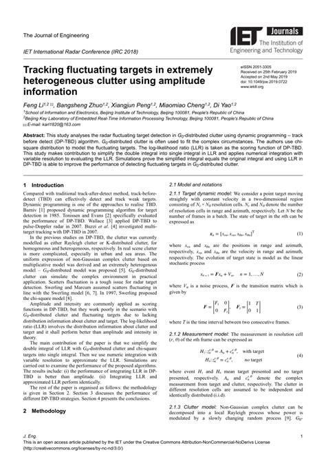 Pdf Tracking Fluctuating Targets In Extremely Heterogeneous Clutter Using Amplitude Information