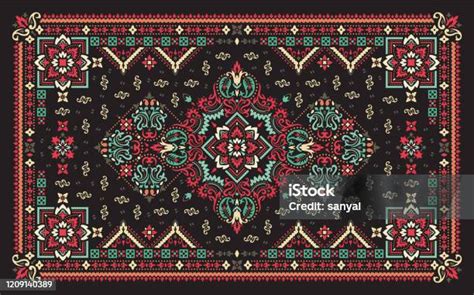 양탄자 카펫 타피 목도리 수건 직물 요가 매트에 대한 직사각형 반다나 인쇄 벡터 디자인 목 스카프 또는 손수 무늬 디자인